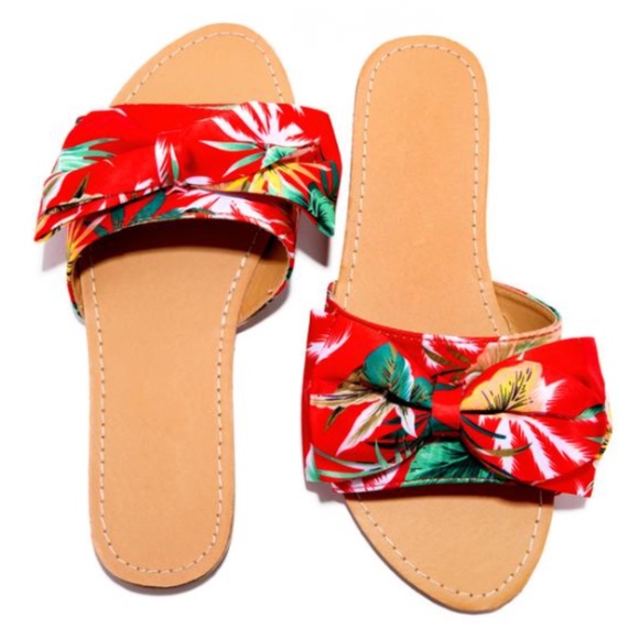 Shoes | Summer Floral Slides Red | Poshmark